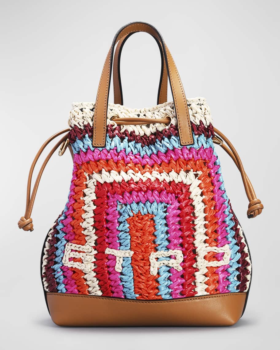 Etro Multicolor Crochet Raffia Bucket Bag | Neiman Marcus