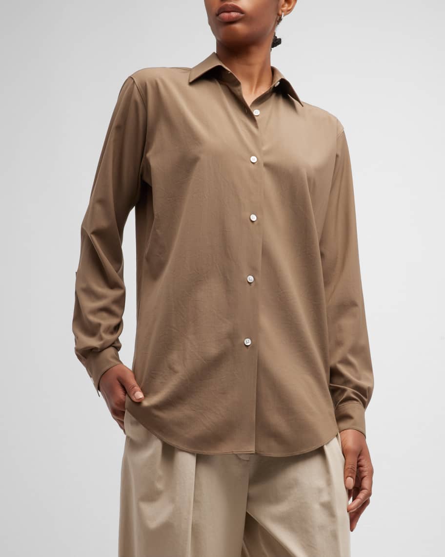 THE ROW Blaga Wool Button-Front Shirt | Neiman Marcus