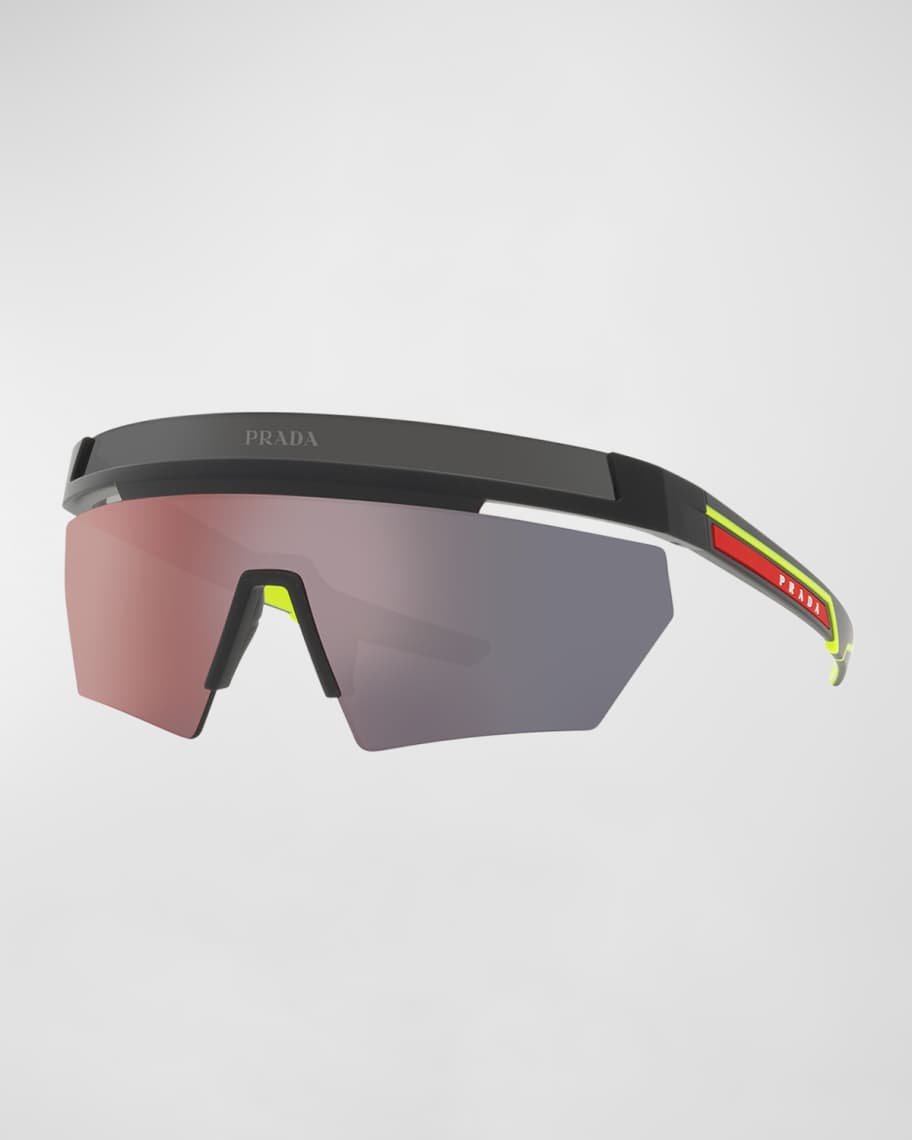 Prada Men's Mirror-Lens Logo Shield Sunglasses | Neiman Marcus