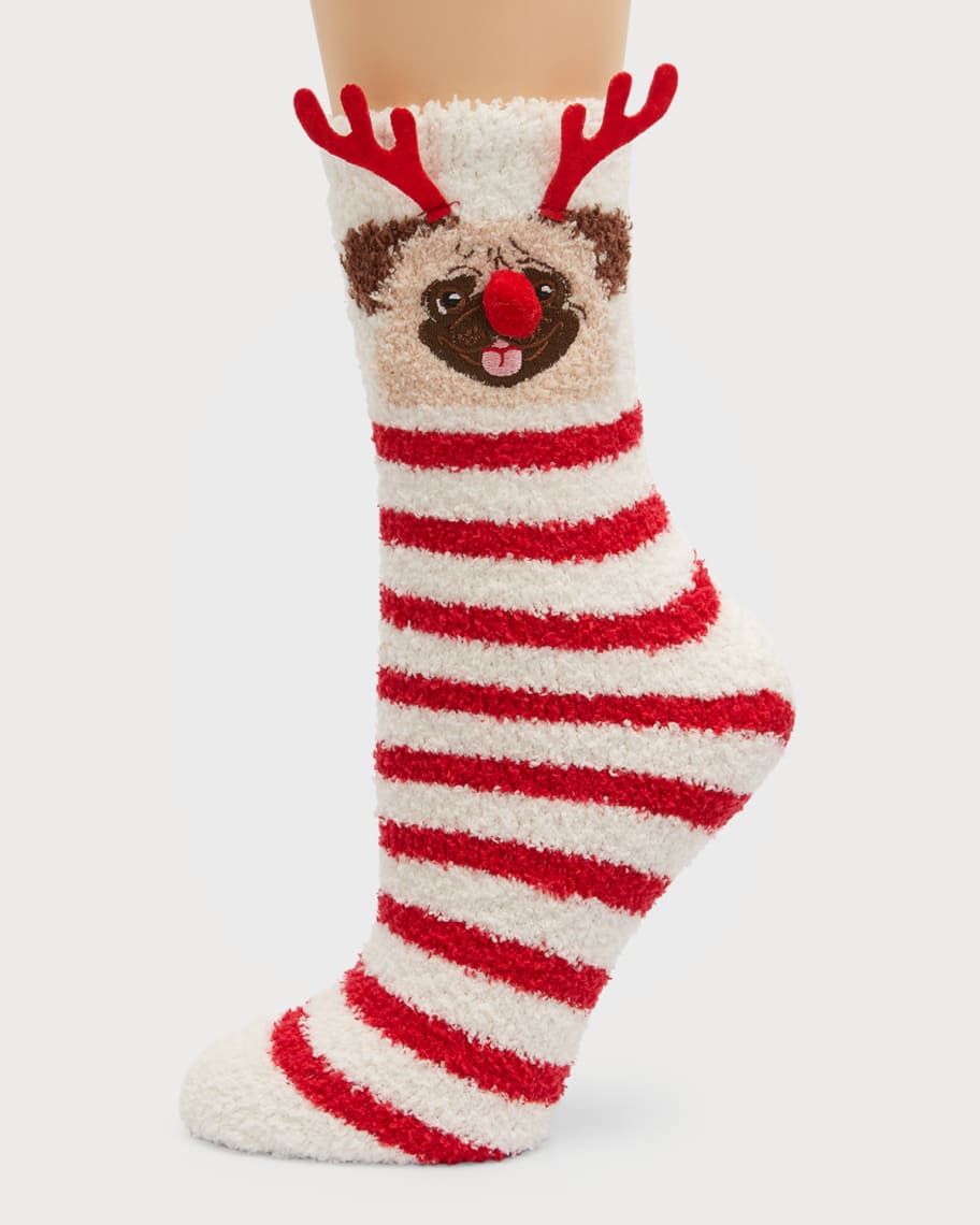 PJ Salvage Striped Pug Holiday Socks | Neiman Marcus