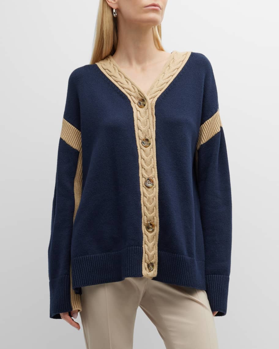 ADEAM Rothko Cable Bicolor Cardigan | Neiman Marcus