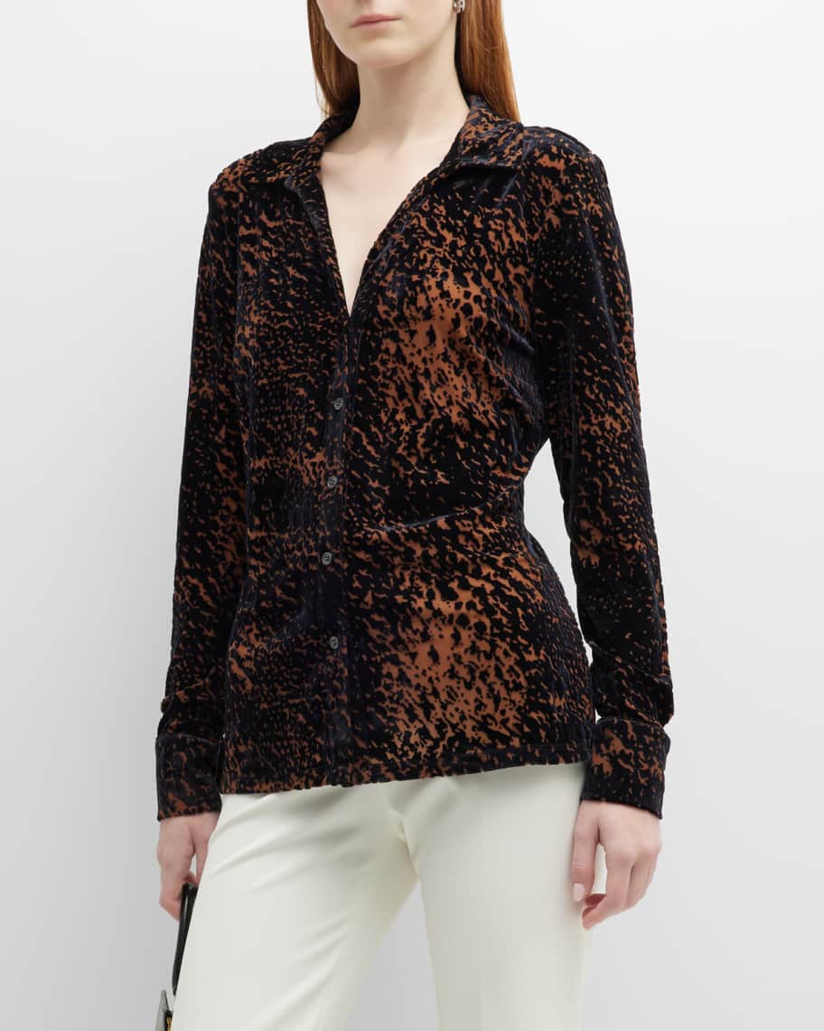 Donna Karan Velvet Burnout Button-Down Shirt | Neiman Marcus Donna Karan Velvet Burnout Button-Down Shirt | Neiman Marcus