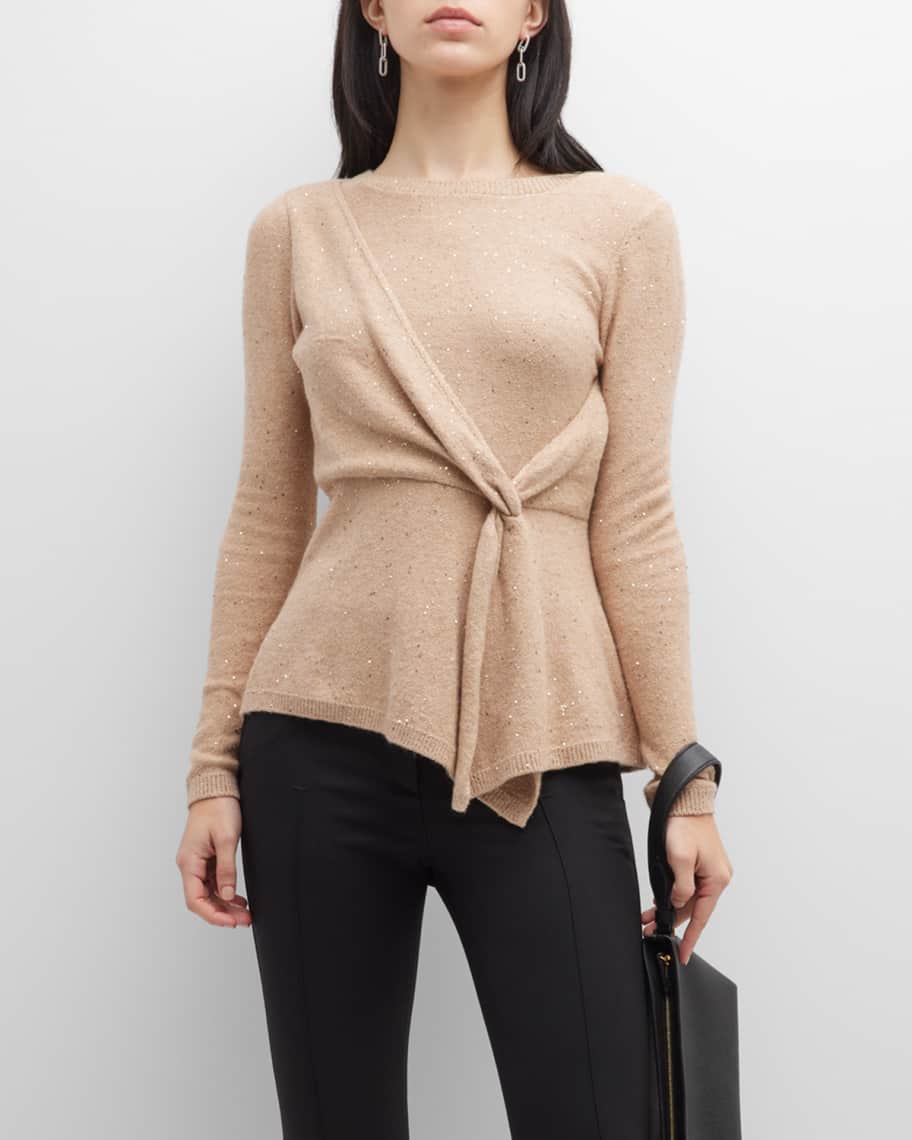 Donna Karan Draped Side-Twist Sequin Sweater | Neiman Marcus