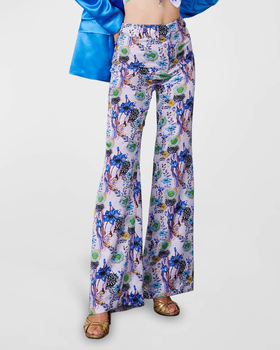 Adriana Iglesias Editta Floral Jacquard Flare Pants | Neiman Marcus