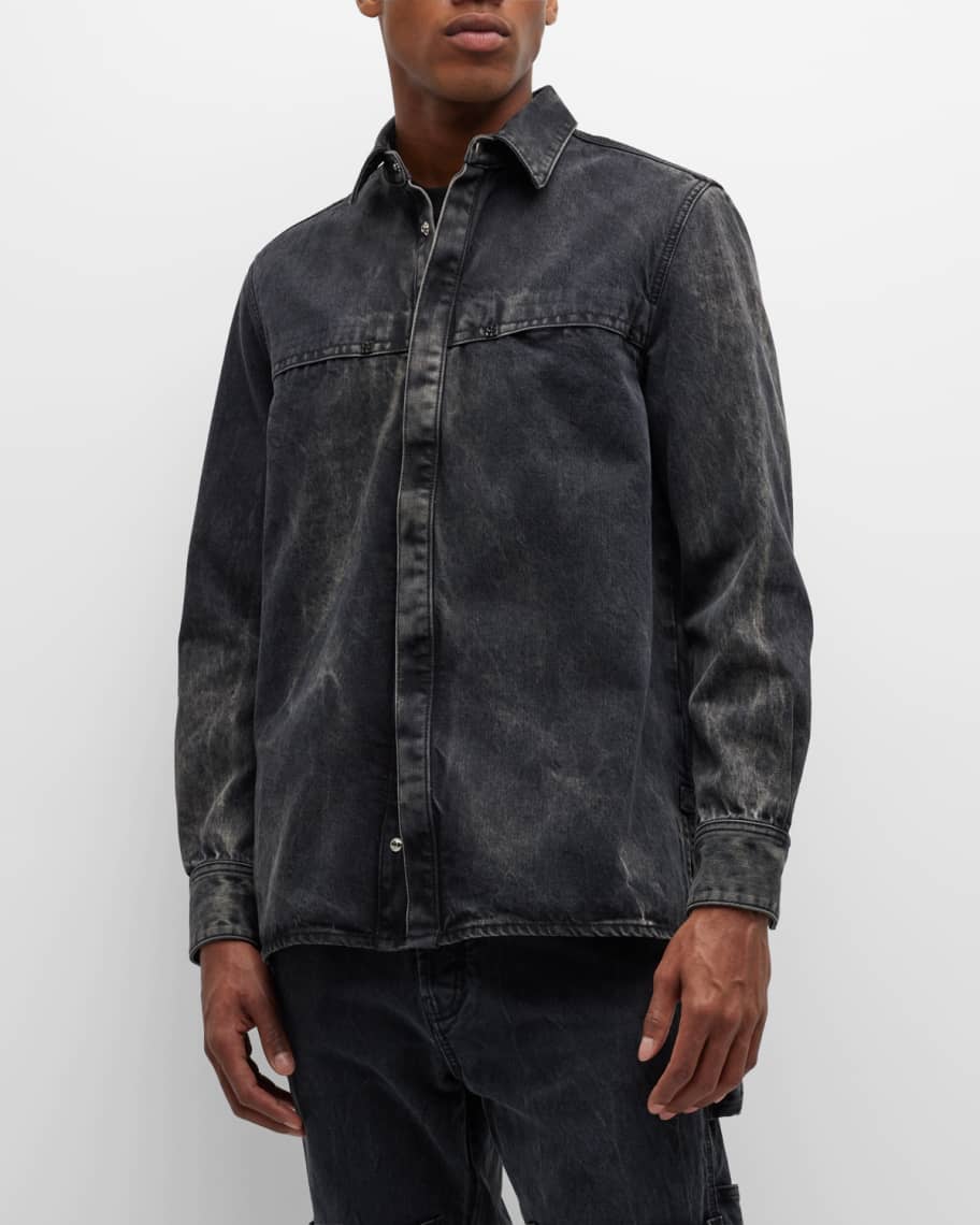 Givenchy Men's 4G Rivet Washed Denim Shirt | Neiman Marcus