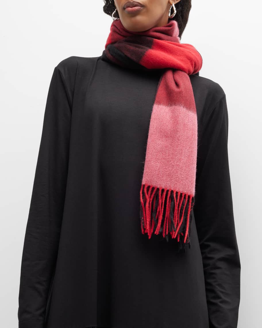 Masai Anissa Check-Print Fringe Wool Scarf | Neiman Marcus