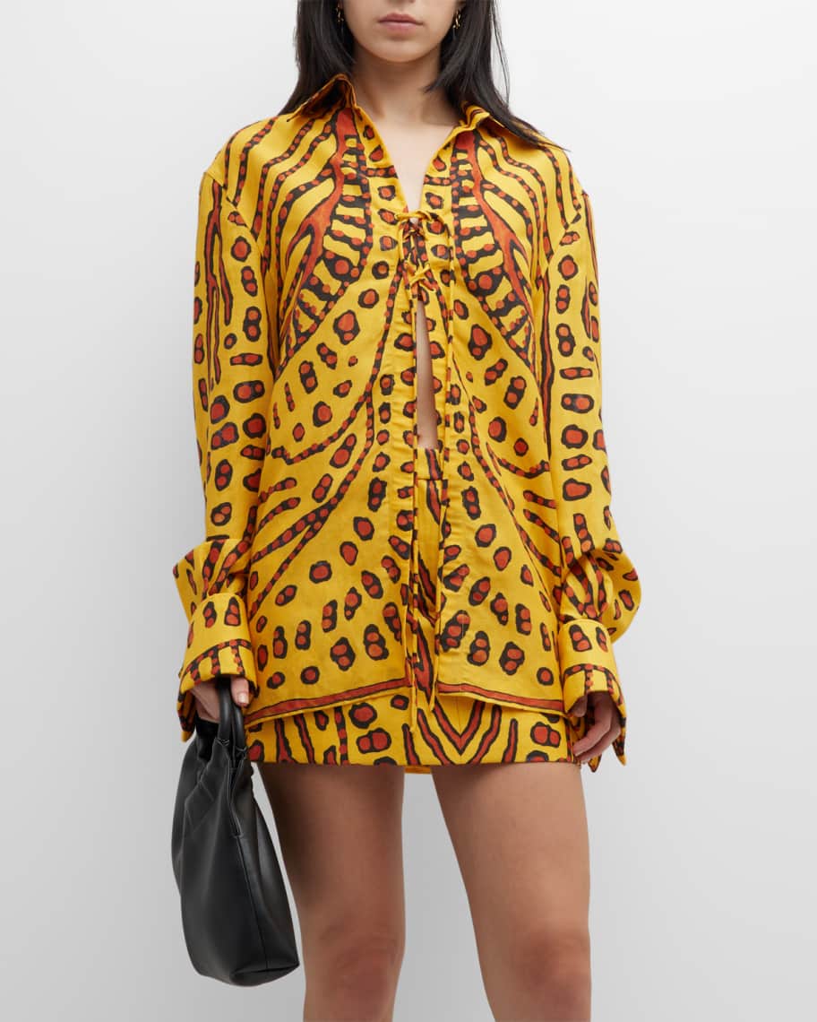 Altuzarra Deka Printed Lace-Up Oversized Top | Neiman Marcus
