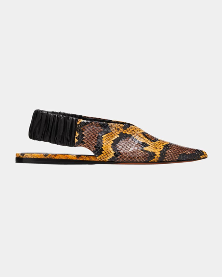 Proenza Schouler Spike Snake-Embossed Slingback Flats | Neiman Marcus