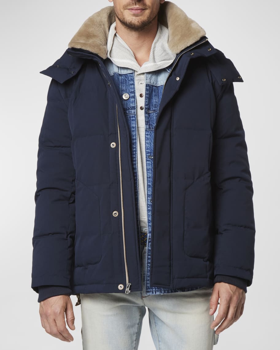 Andrew Marc Men's Gorman Twill Puffer Jacket w/ Detachable Fur | Neiman ...