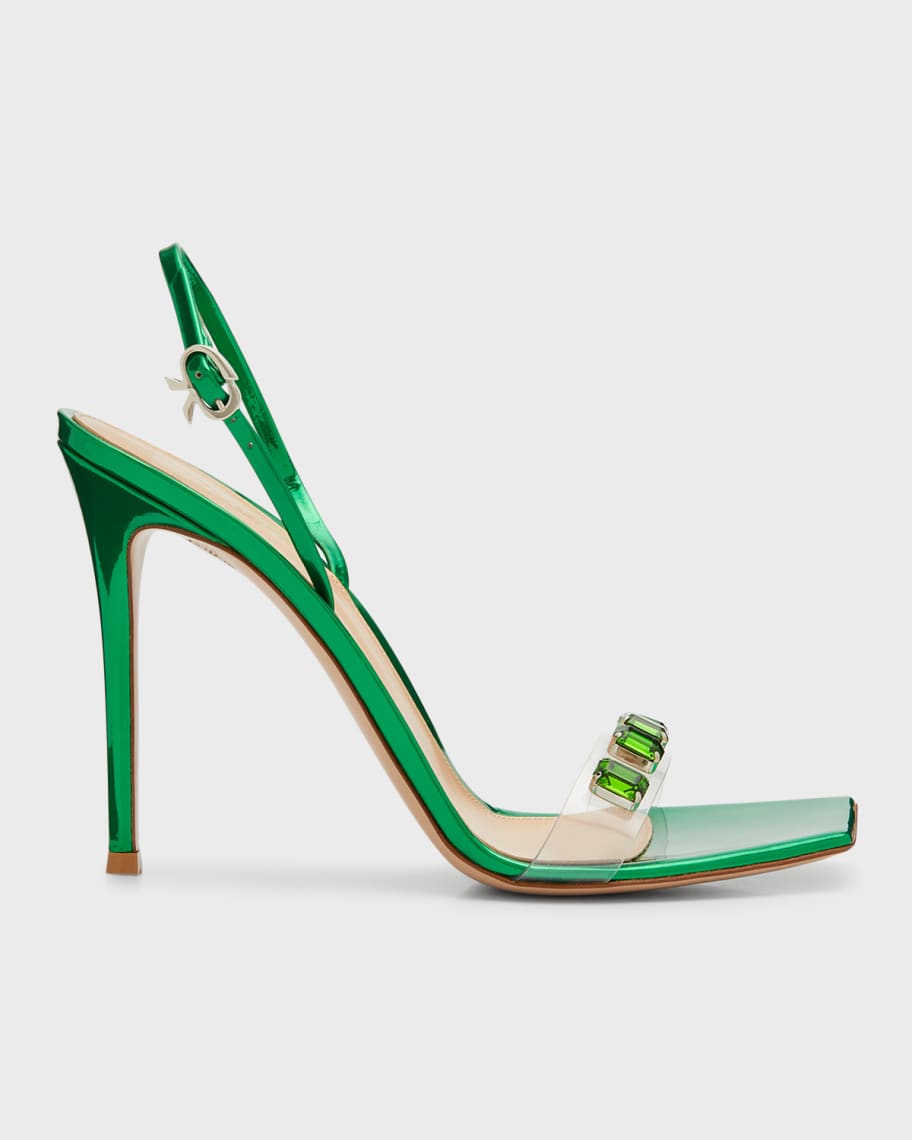 Gianvito Rossi Metallic Plexi Gem Slingback Sandals | Neiman Marcus