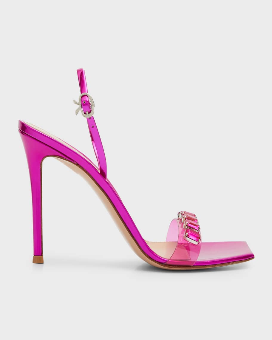 Gianvito Rossi Metallic Plexi Gem Slingback Sandals | Neiman Marcus