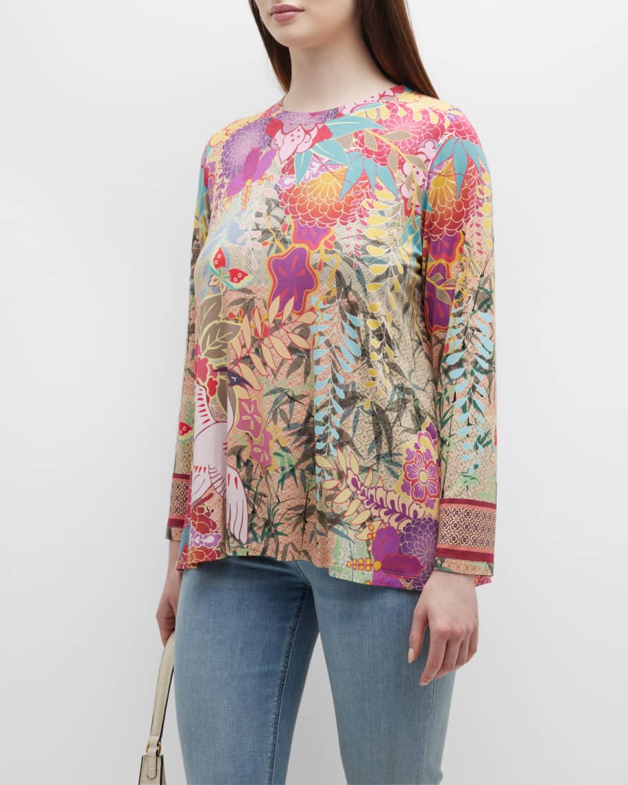 Johnny Was Plus Size Getsu Floral-Print Crewneck Shirt | Neiman Marcus