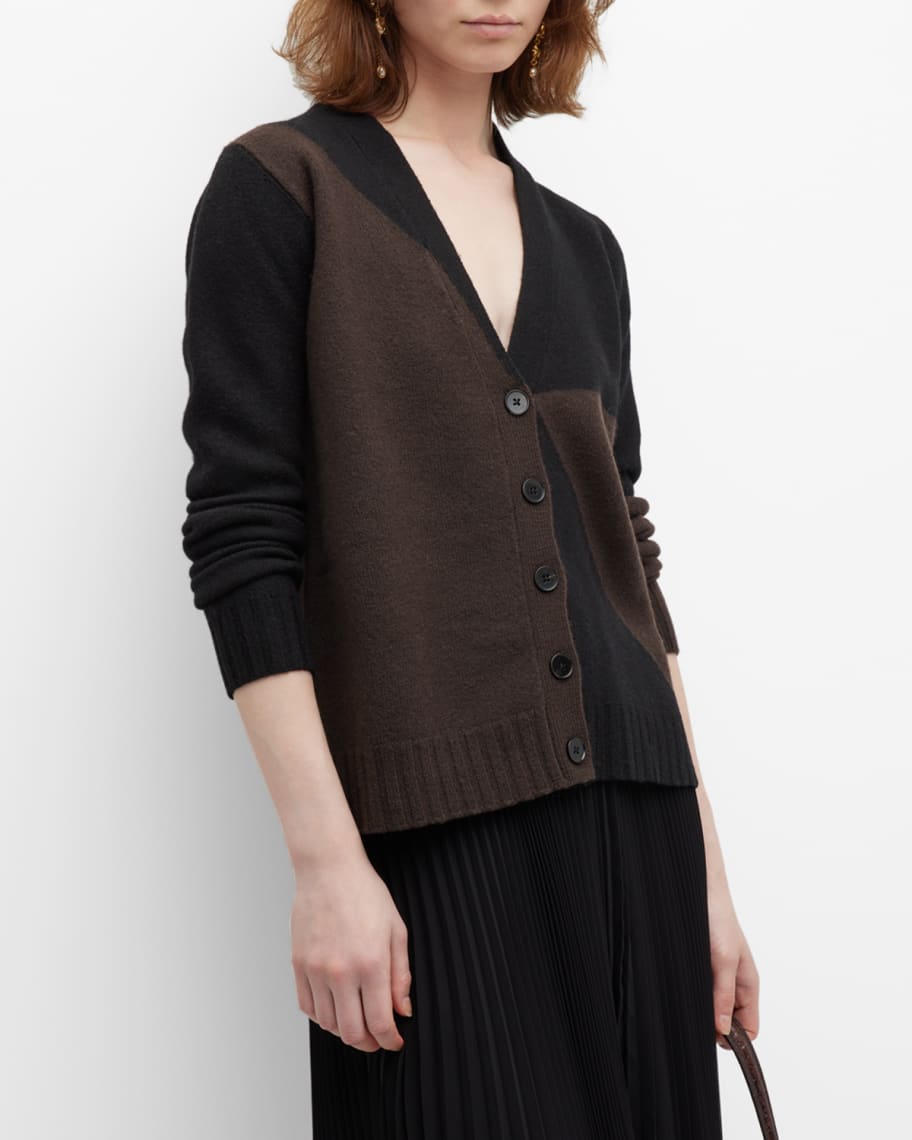 Jil Sander Abstract Intarsia Knit V-Neck Cardigan | Neiman Marcus