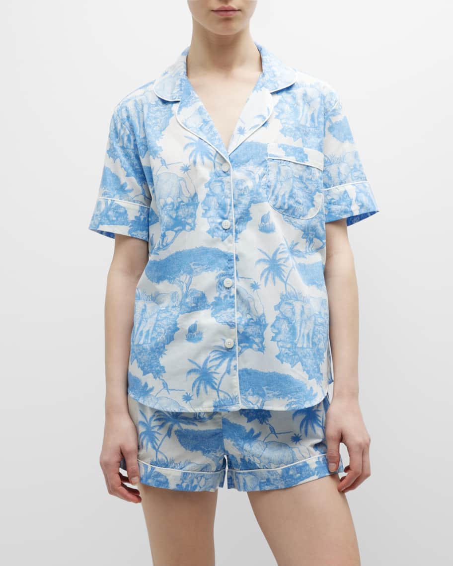 Desmond & Dempsey Safari-Print Cotton Pajama Set | Neiman Marcus