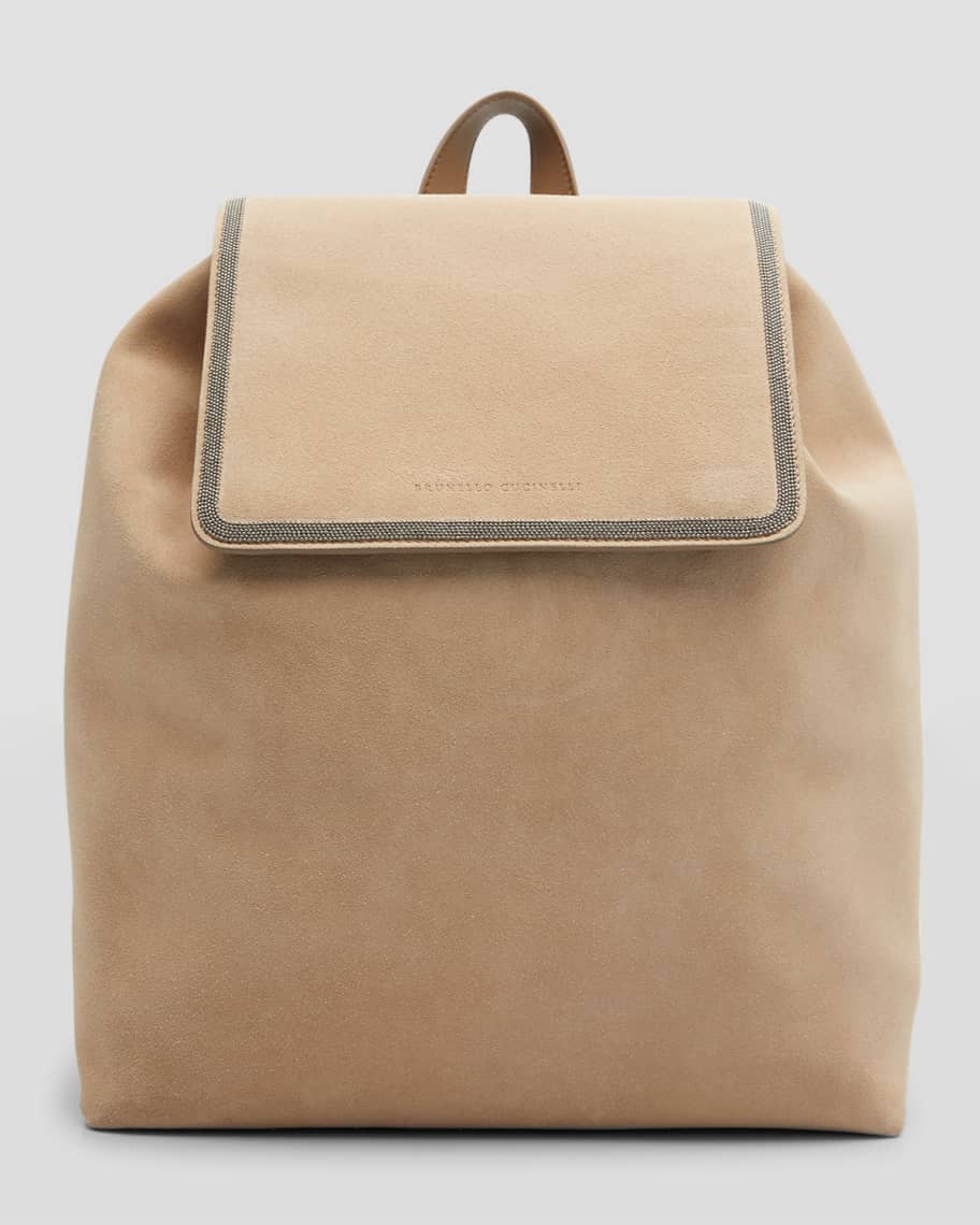 Brunello Cucinelli Monili Flap Suede & Leather Backpack | Neiman Marcus