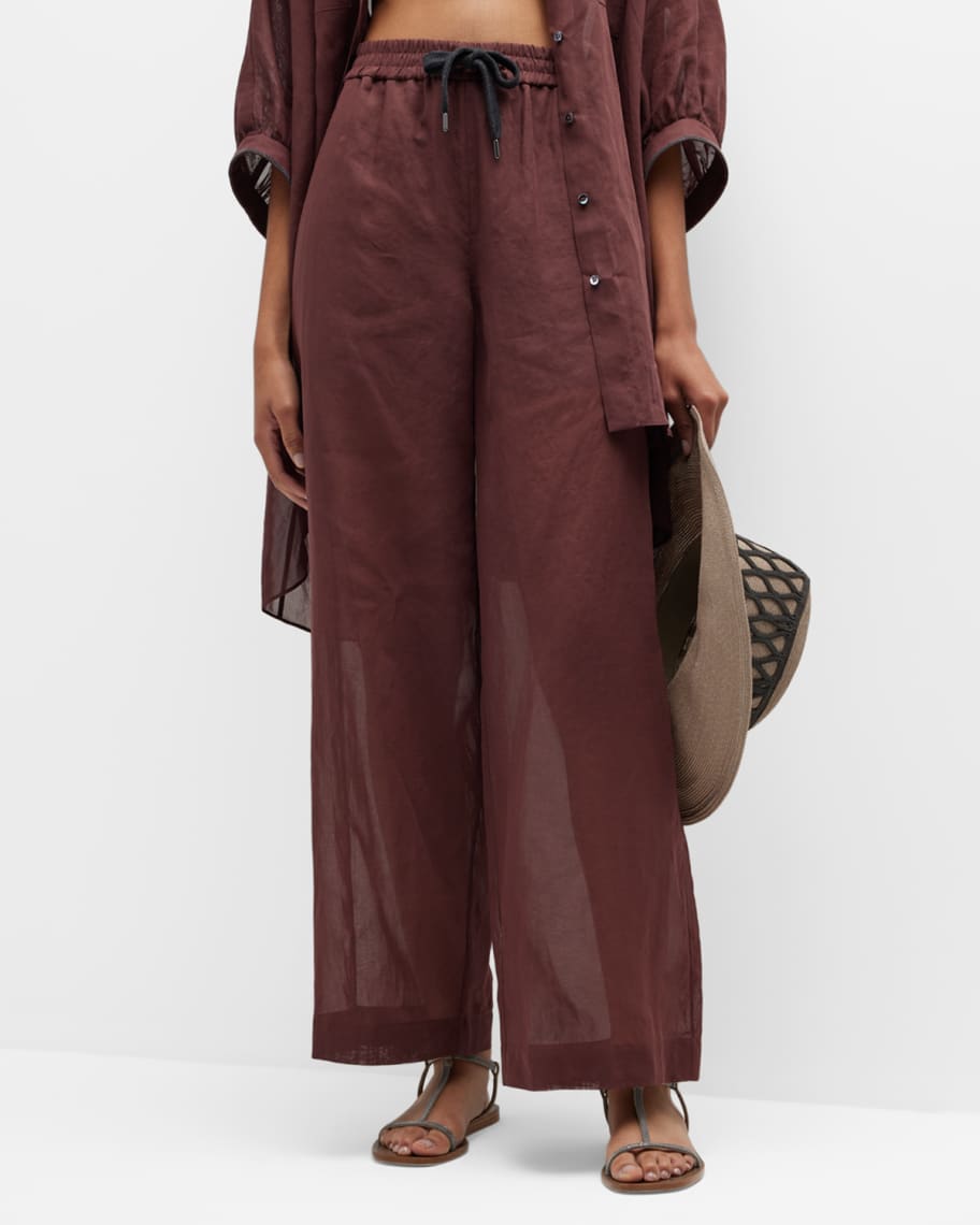 Brunello Cucinelli Crispy Silk Straight-Leg Pull-On Pants | Neiman Marcus