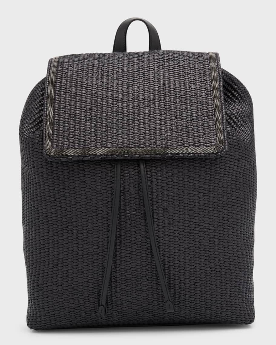 Brunello Cucinelli Monili Drawstring Raffia Backpack | Neiman Marcus