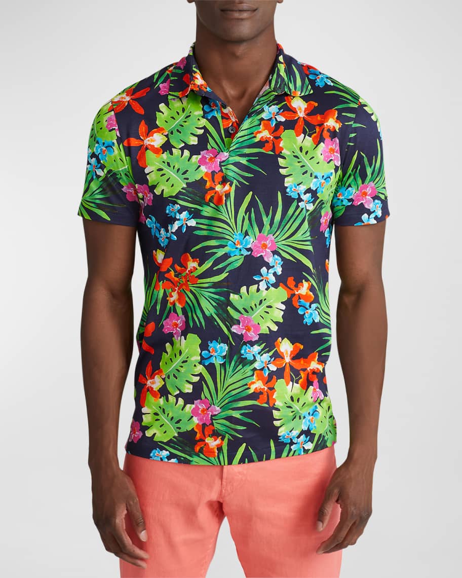 Ralph Lauren Purple Label Men's Floral-Print Polo Shirt | Neiman Marcus