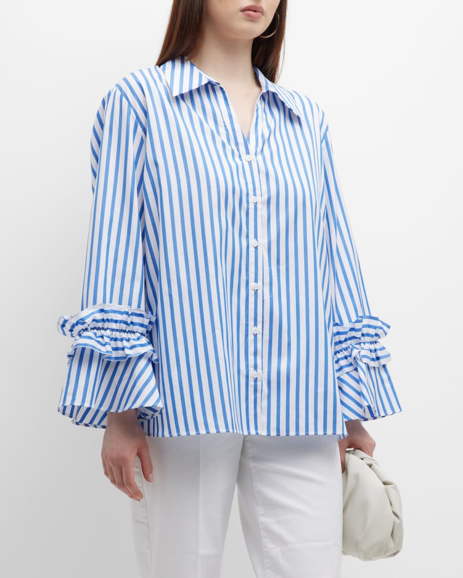 Harshman Plus Size Selina Ruffle-Trim Cotton Shirt | Neiman Marcus