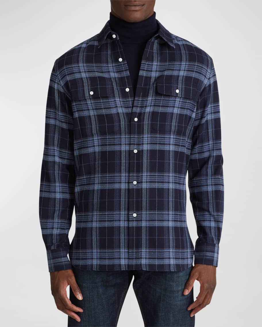 Ralph Lauren Purple Label Men's Bradley Suede-Patch Plaid Sport Shirt ...