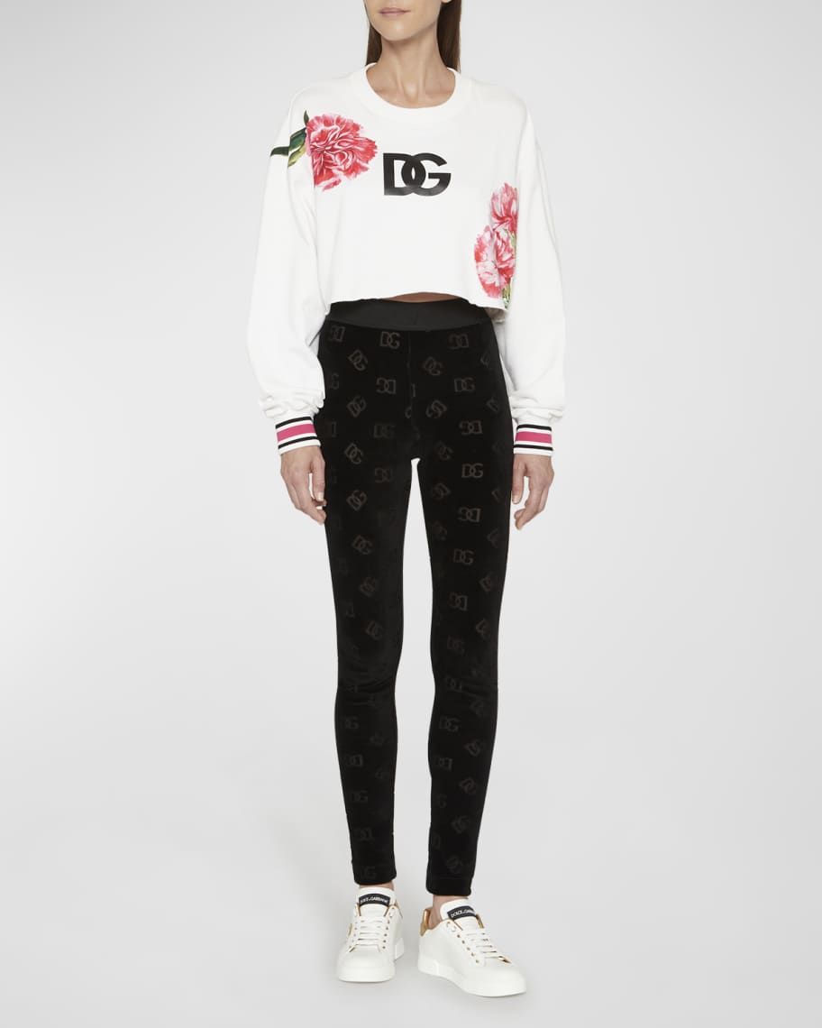 Dolce&Gabbana Cropped Sweatshirt With DG Logo Print And Carnations ...