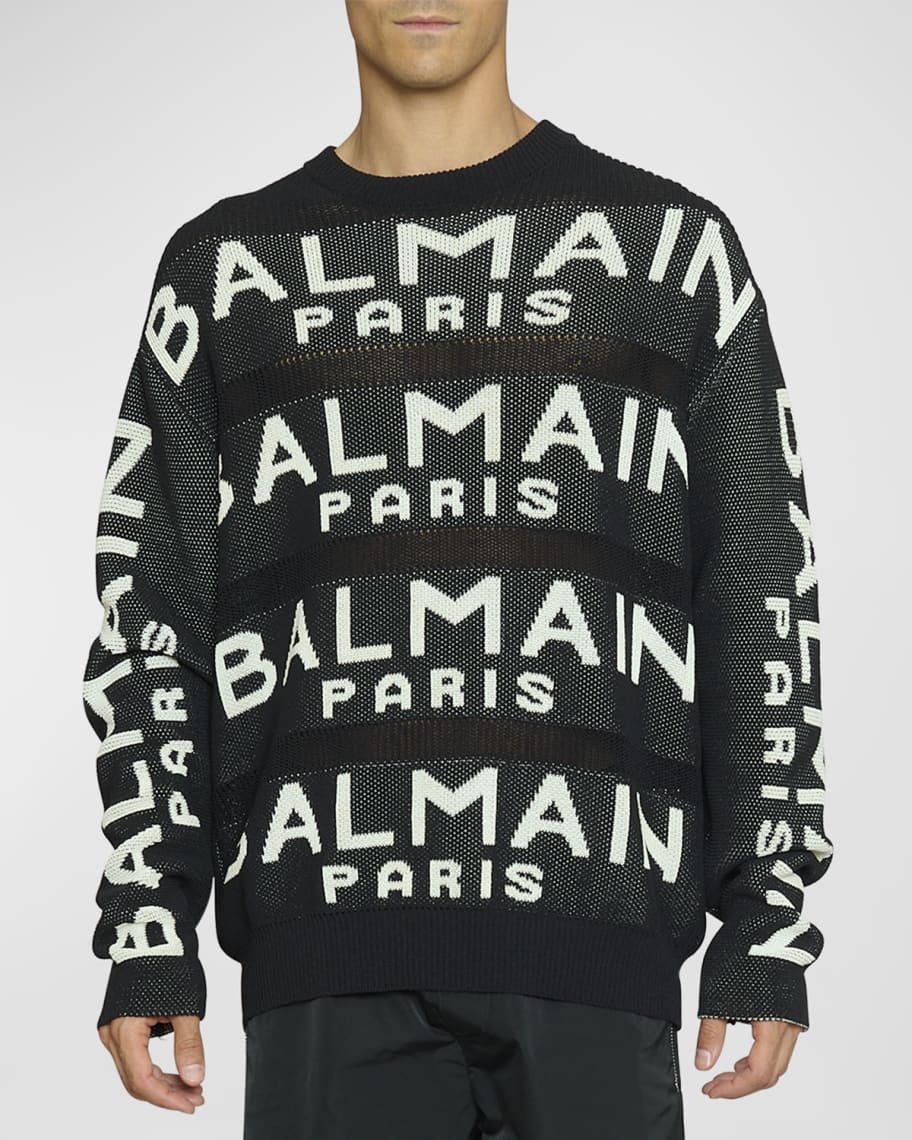 Balmain Men's Logo Intarsia Sweater | Neiman Marcus