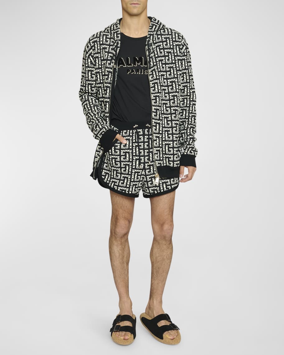 Balmain Men's Marble Monogram Knit Zip Hoodie | Neiman Marcus