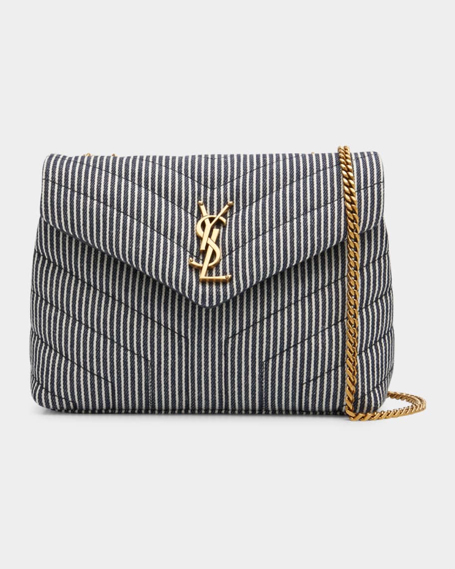 Saint Laurent Loulou Small YSL Shoulder Bag in Quilted Stripped Denim ...