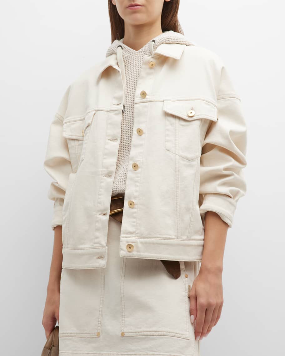 Brunello Cucinelli Monili-Tag Oversized Denim Jacket | Neiman Marcus