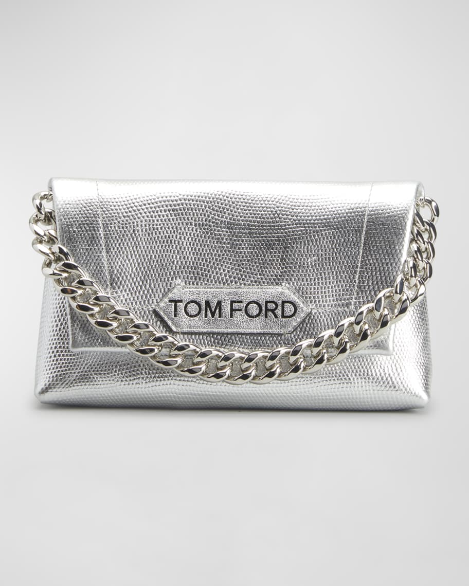 TOM FORD Label Mini Bag in Metallic Lizard Print Leather with Chain ...