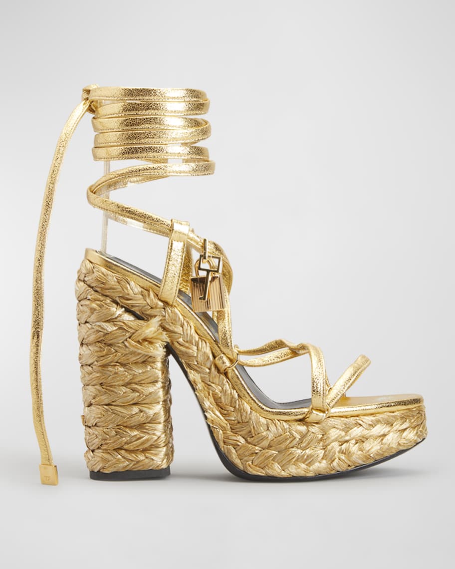 Tom Ford Metallic Rope Ankle Wrap Platform Sandals Neiman Marcus