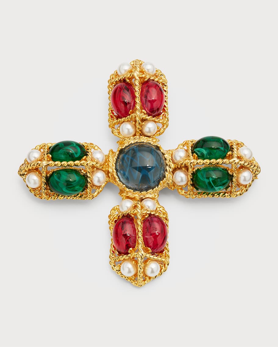Kenneth Jay Lane Multicolored Gold Cross Pin | Neiman Marcus