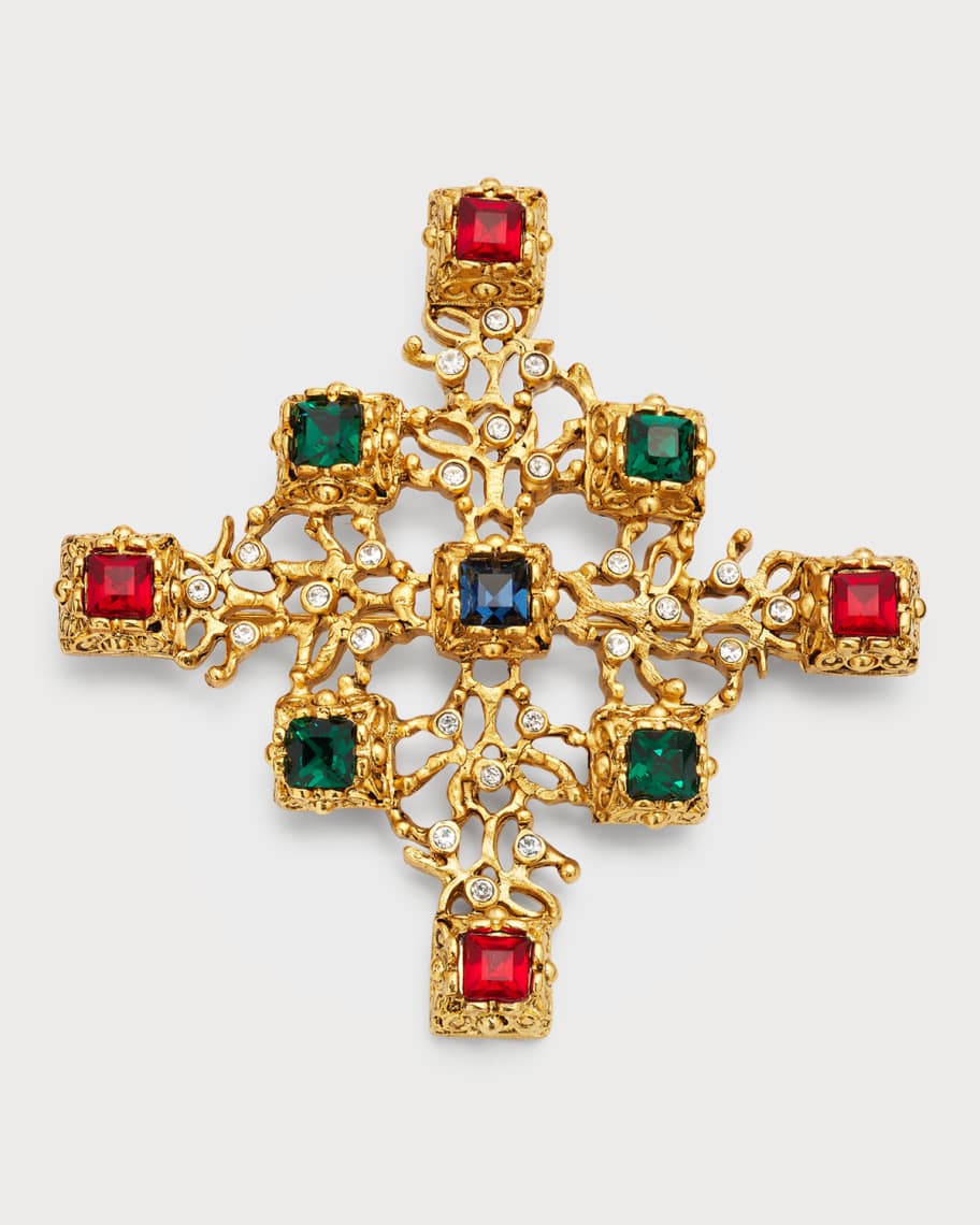 Kenneth Jay Lane Antique Gold Cross Pin | Neiman Marcus