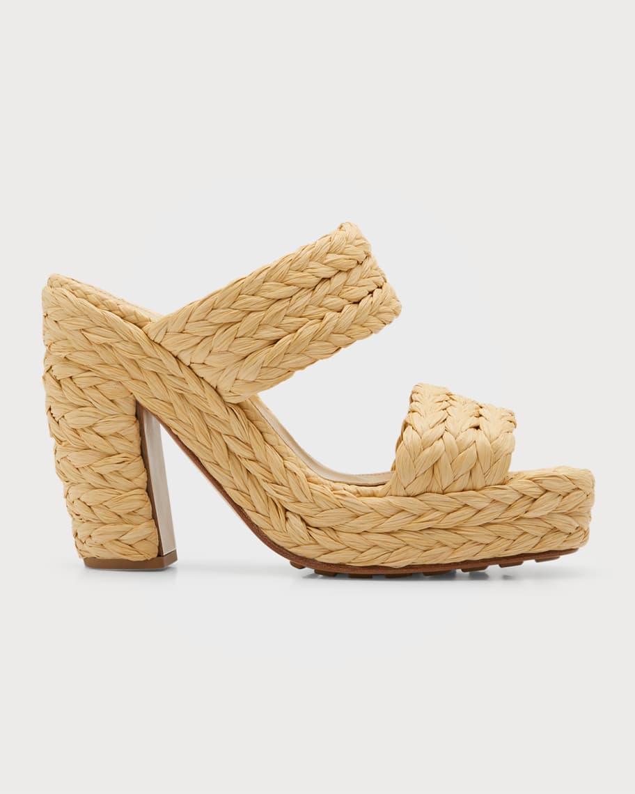 Bottega Veneta Braided Raffia Two-Band Platform Sandals | Neiman Marcus