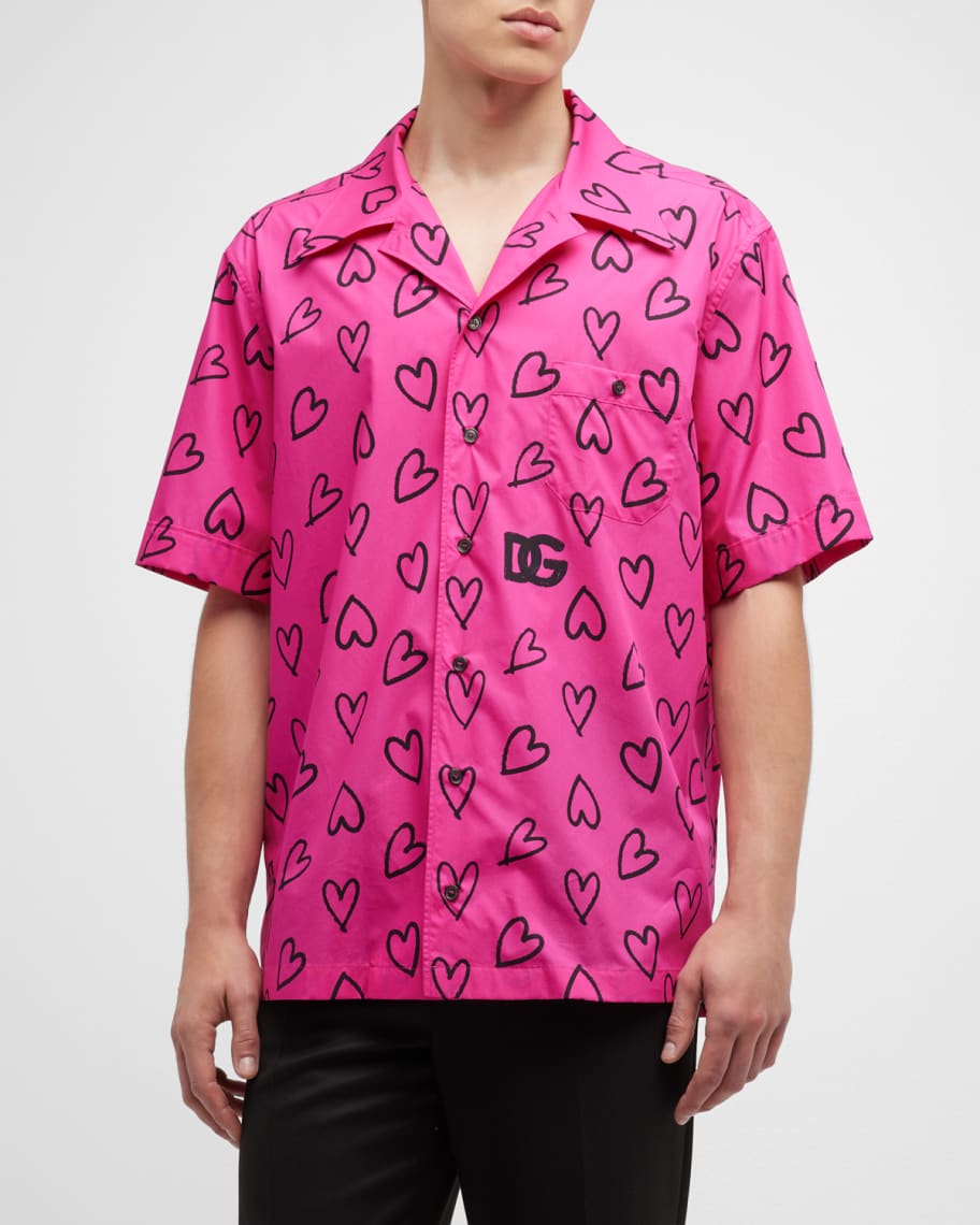 Dolce&Gabbana Men's DG Heart-Print Camp Shirt | Neiman Marcus
