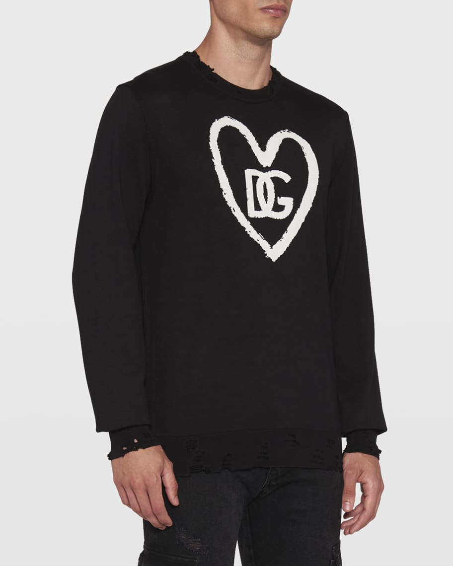 Dolce&Gabbana Men's DG Heart Distressed Sweater | Neiman Marcus