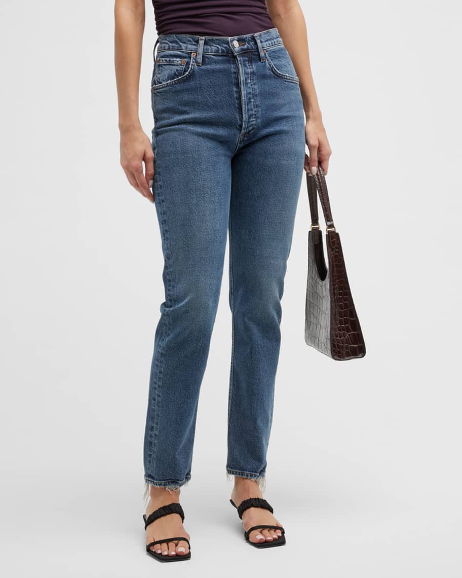 AGOLDE Riley Long High-Rise Slim Straight Jeans | Neiman Marcus