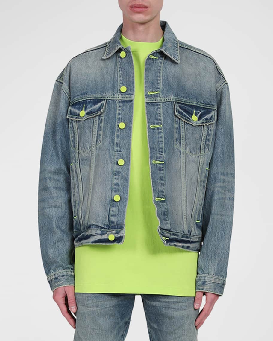 PURPLE Men's Neon Pop Oversized Jean Jacket | Neiman Marcus