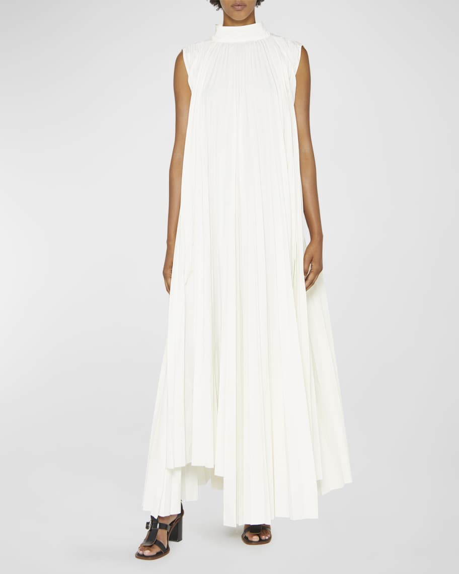 Plan C Pleated Asymmetric Maxi Dress | Neiman Marcus