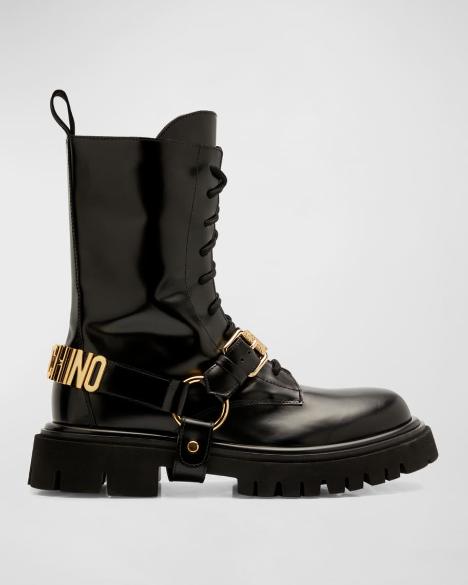 Moschino Men's Lug Sole Leather Combat Boots | Neiman Marcus