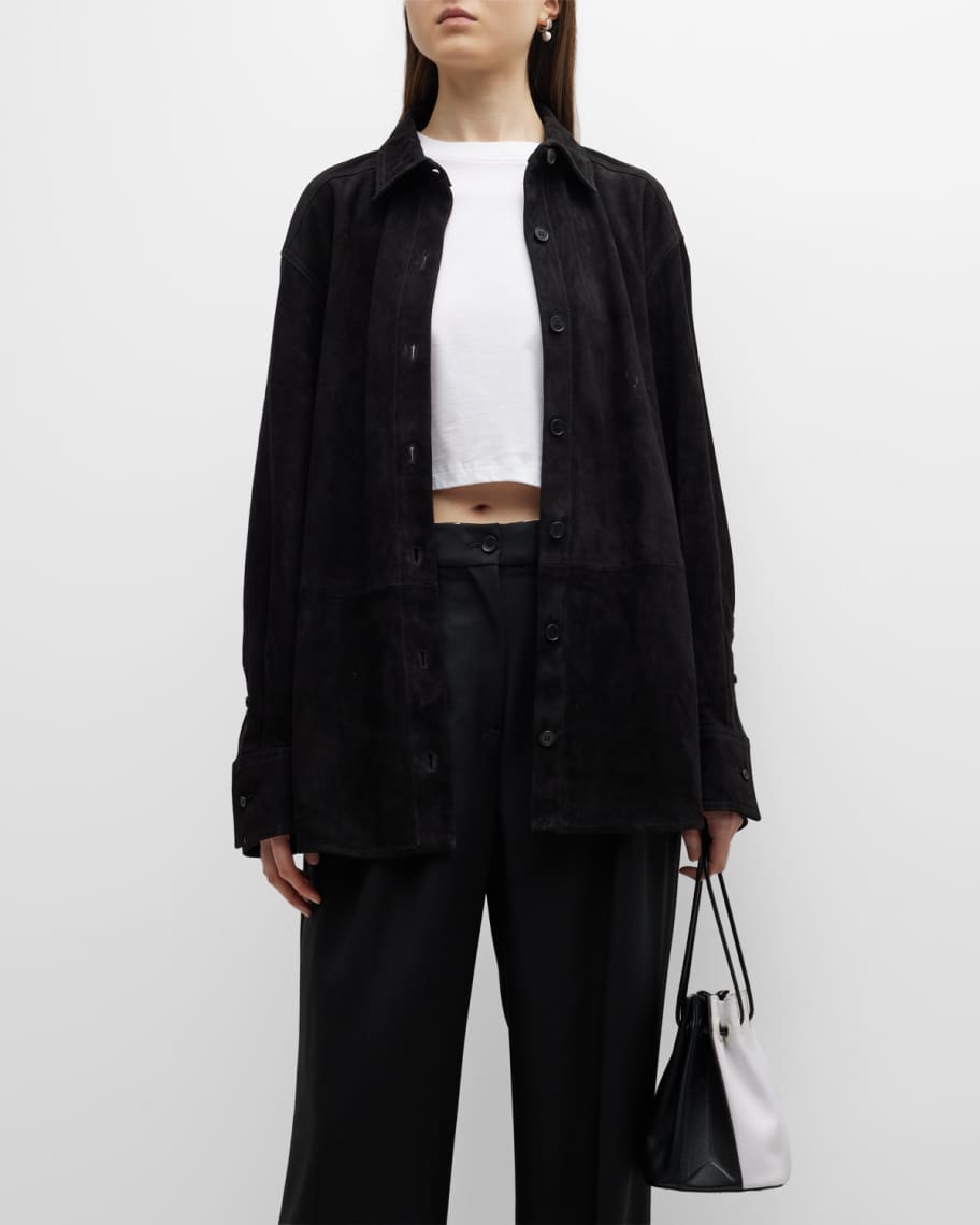 Loulou Studio Suede Leather Collared Shirt | Neiman Marcus