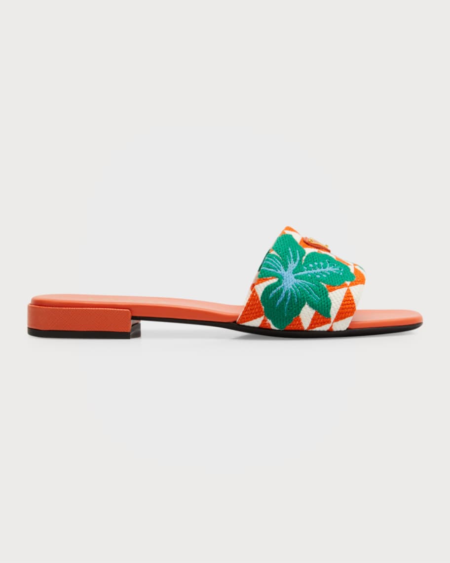 Prada Triangolo Ibiscus Flat Slide Sandals | Neiman Marcus