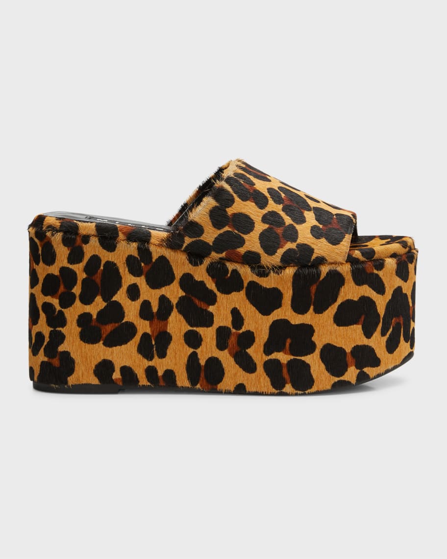 SIMONMILLER Blackout Leopard Slide Platform Sandals | Neiman Marcus