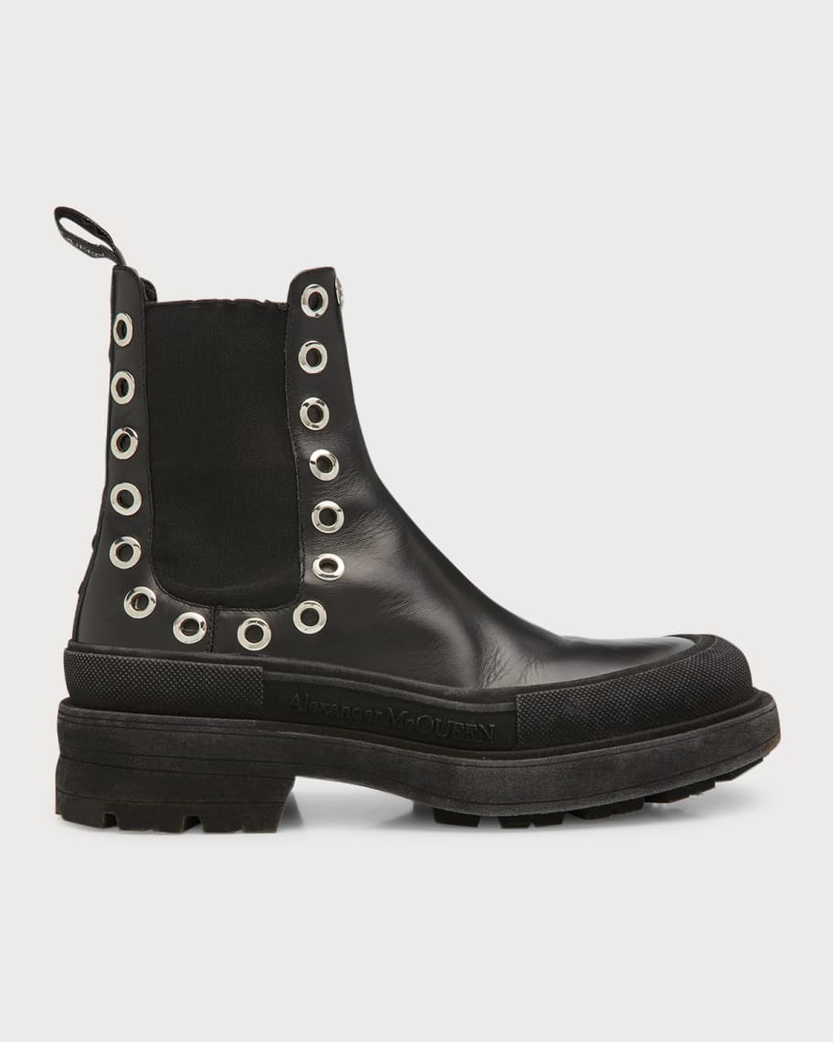 McQueen Men's Leather Chelsea Boots with Grommets | Neiman Marcus