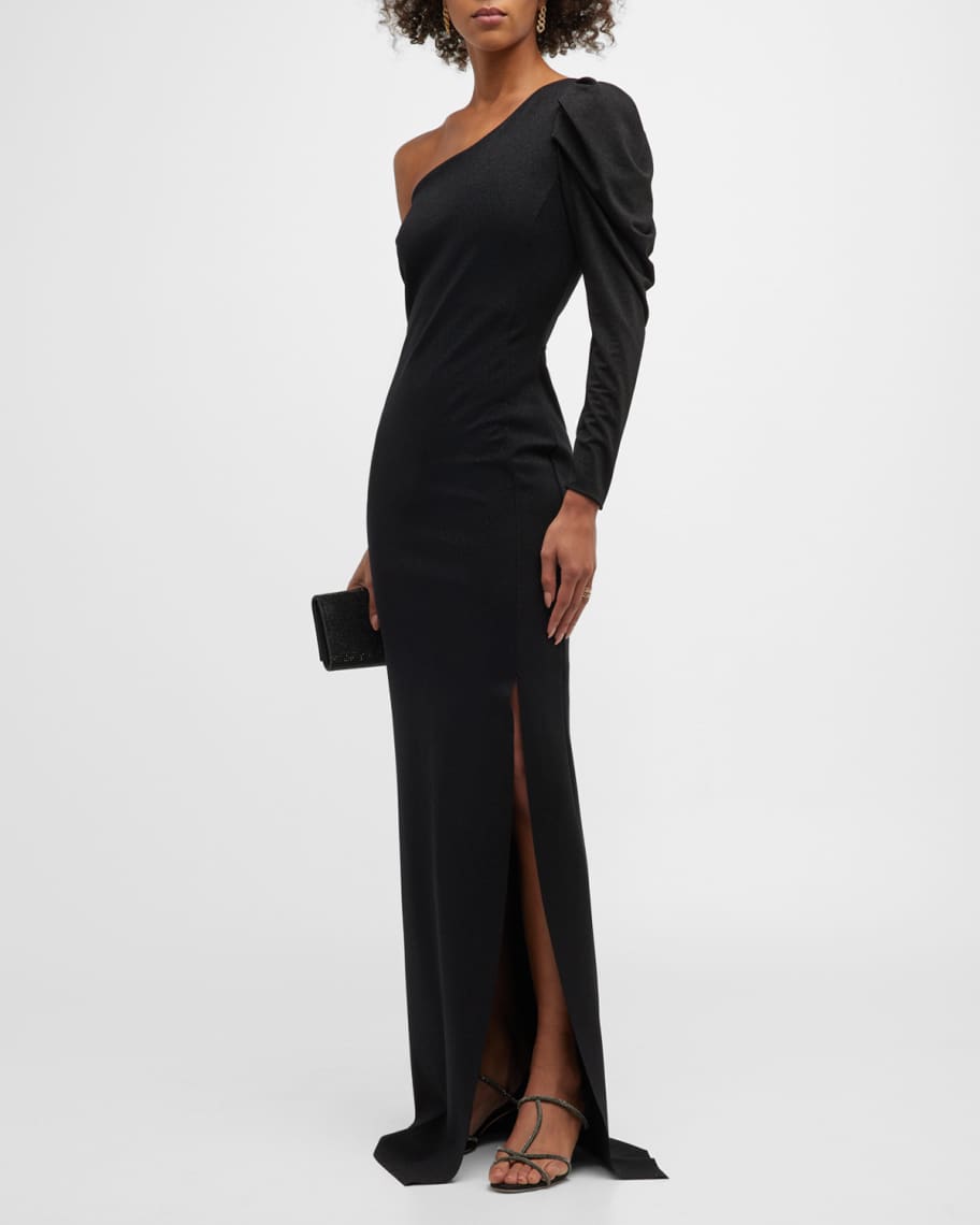 Chiara Boni La Petite Robe Soline One-Shoulder Puff-Sleeve Shimmer Gown ...