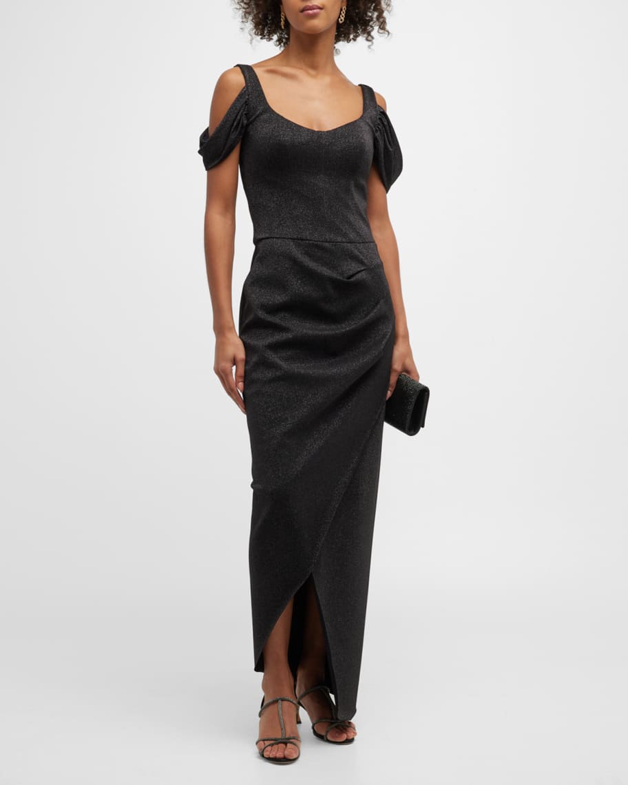 Chiara Boni La Petite Robe Skylar Draped Cold-Shoulder Shimmer Gown ...