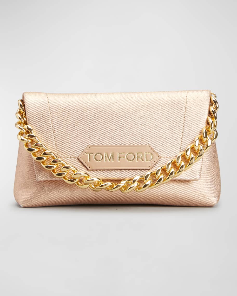 TOM FORD Label Mini Bag in Coated Denim with Chain | Neiman Marcus