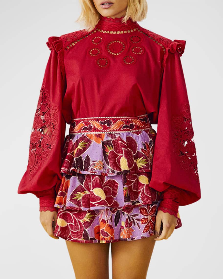 Farm Rio Sweet Floral Tiered Ruffle Mini Skirt | Neiman Marcus