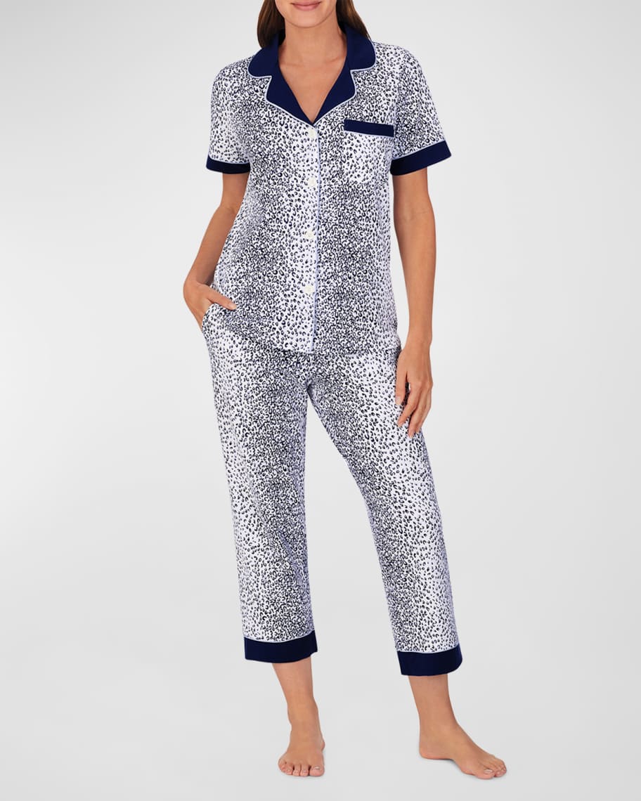 BedHead Pajamas Cropped Leopard-Print Pajama Set | Neiman Marcus
