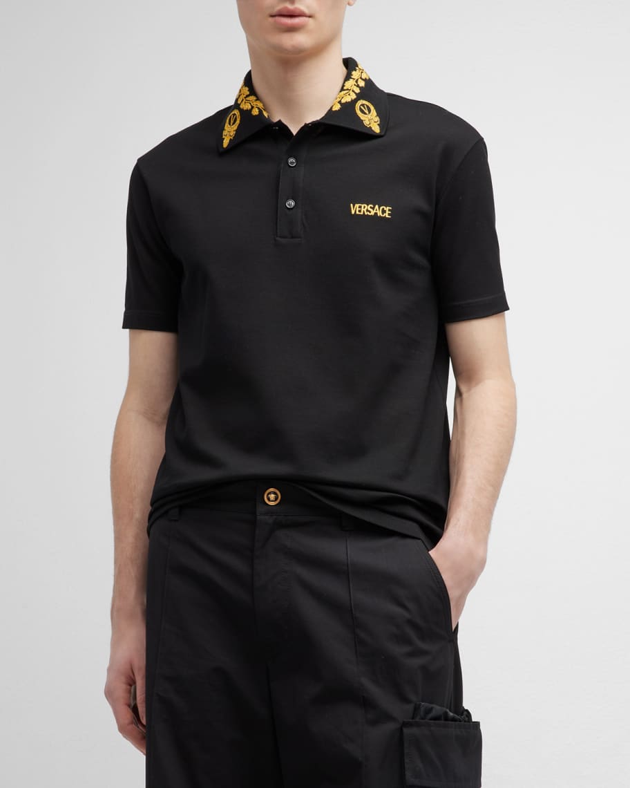 Versace Men's Barocco Embroidered-Collar Polo Shirt | Neiman Marcus
